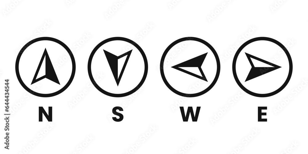Vector compass icons of north, south, east, and west direction. Map ...