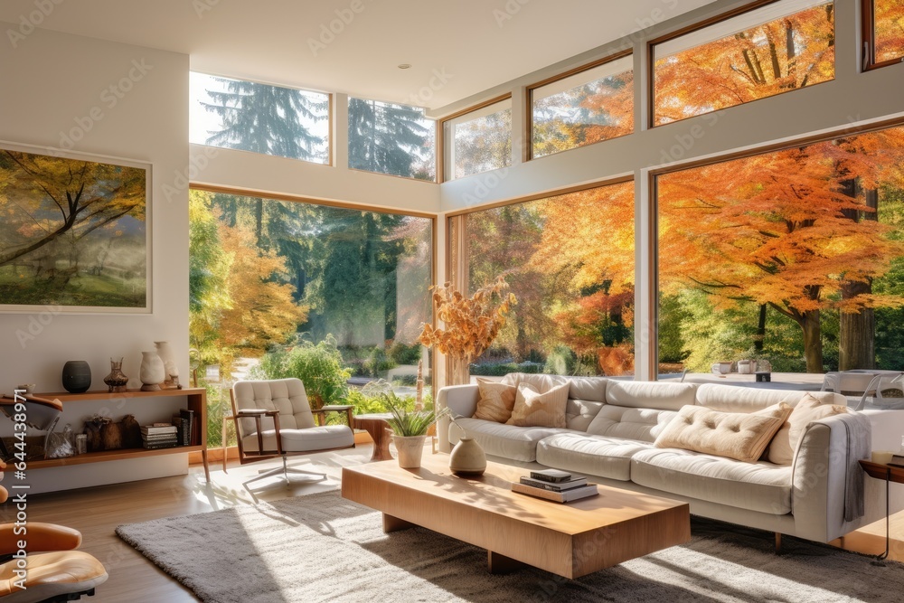 Residential Modern Living Room Interior with Floating Butcher Block ...