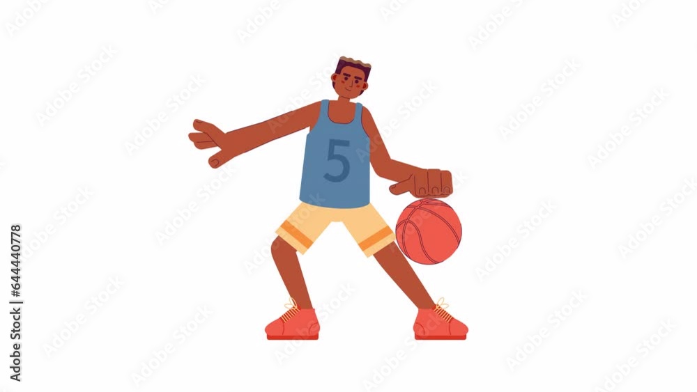 Black streetball player dribbling ball 2D character animation ...