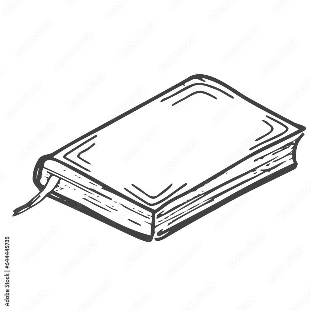 Sketch of book. Hand drown illustration with empty cover and leafs ...