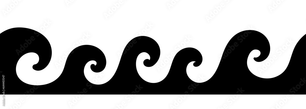 Wave silhouette. Sea waves seamless border. Waves on a white background ...