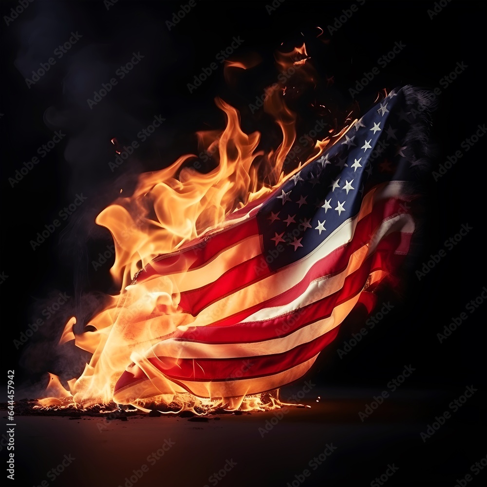 American flag burning on fire, Generative AI illustrations Stock Illustration | Adobe Stock