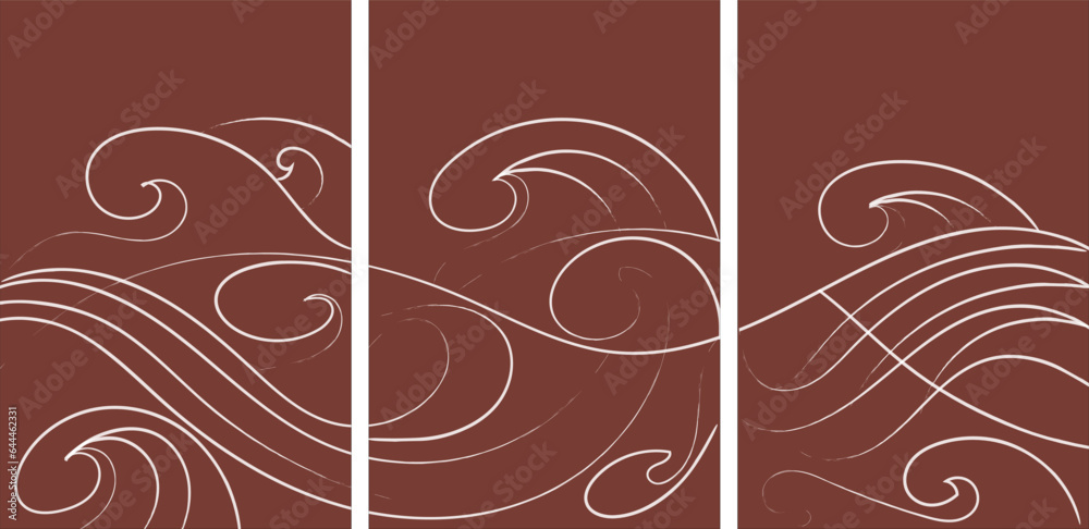 Japanese wave pattern with abstract art background vector. Water surface and ocean elements ...