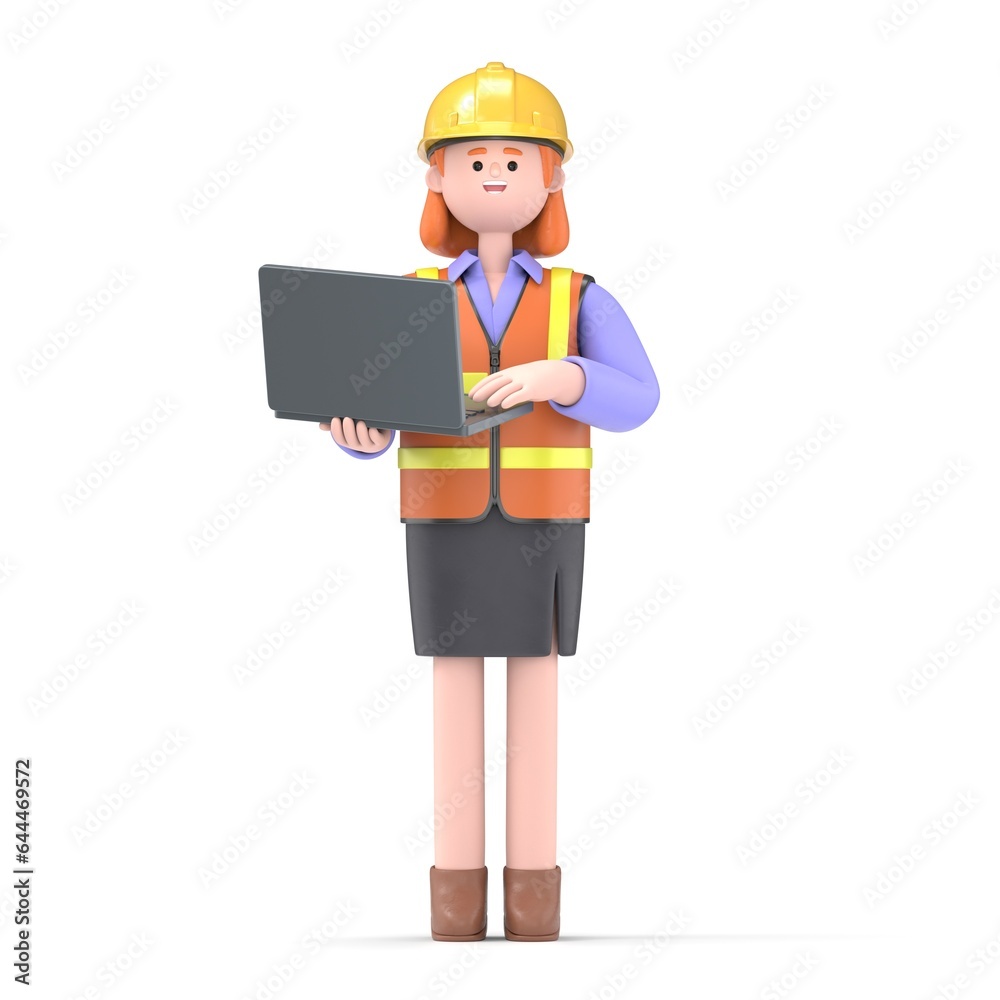 3D illustration of Female engineer Pam with ok gesture showing business ...