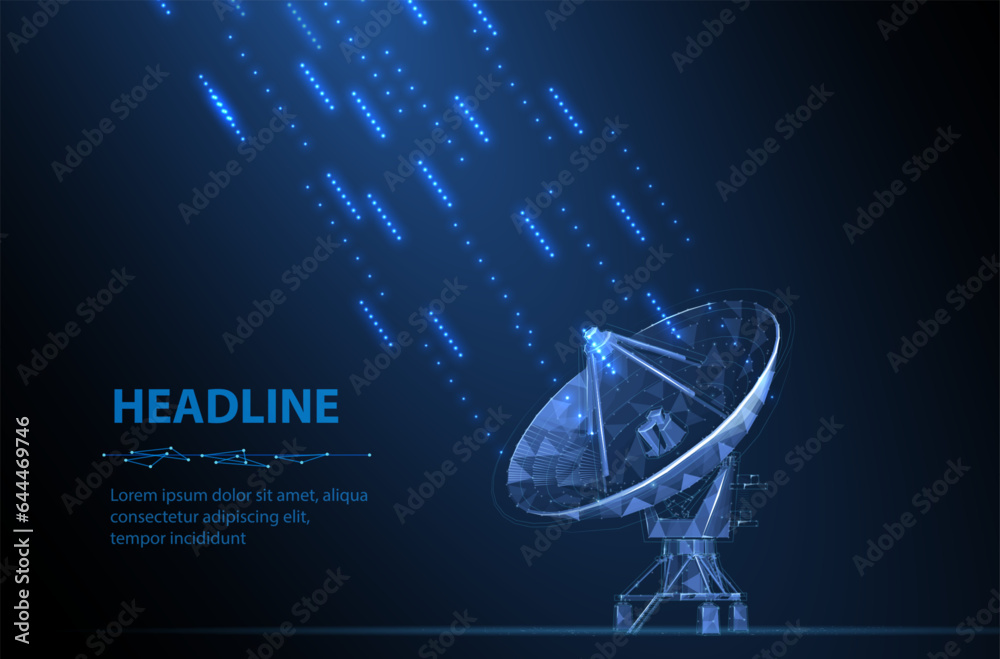 Abstract 3d satellite antenna and signal. Radio telecommunication ...