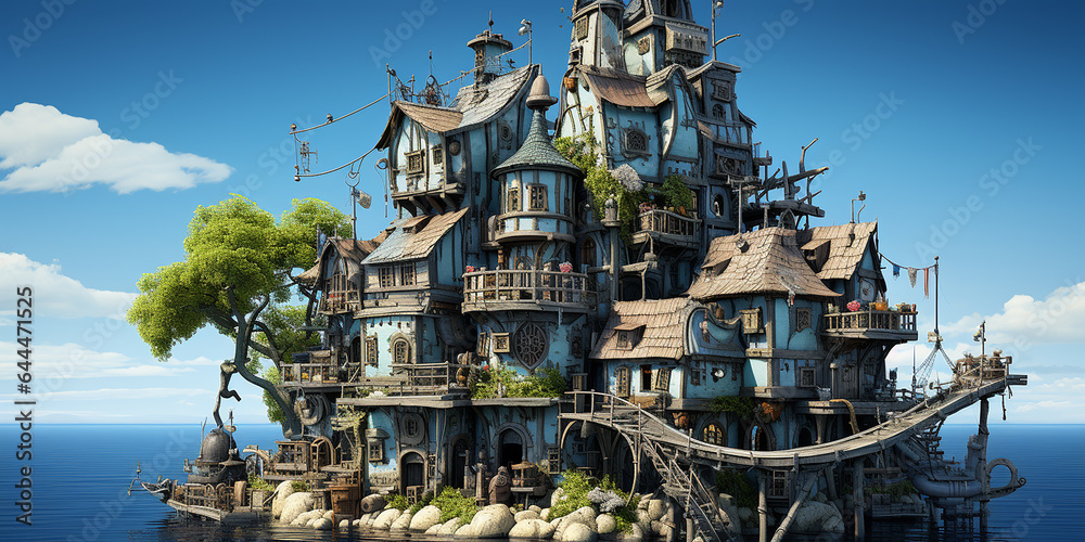 Exquisite and detailed drawings, tall and complex building on a single ...