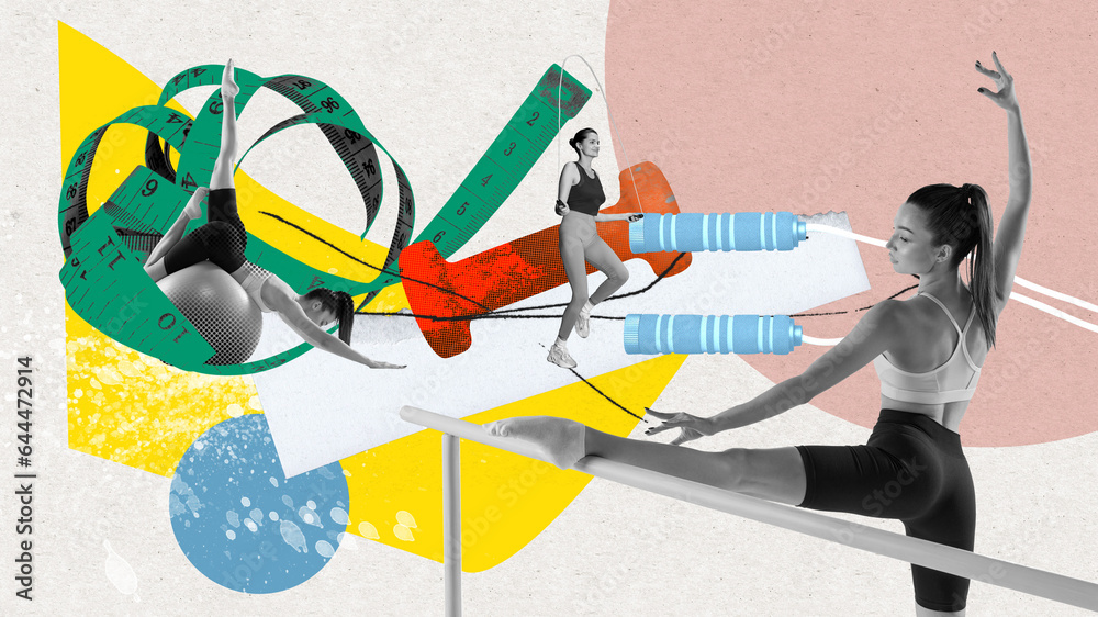 Young women taking care after body, training ding exercises. Fitness ...