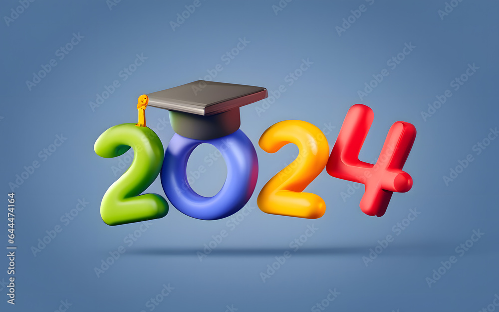 Class of 2024 with graduation cap for graduation education collage. 3d ...