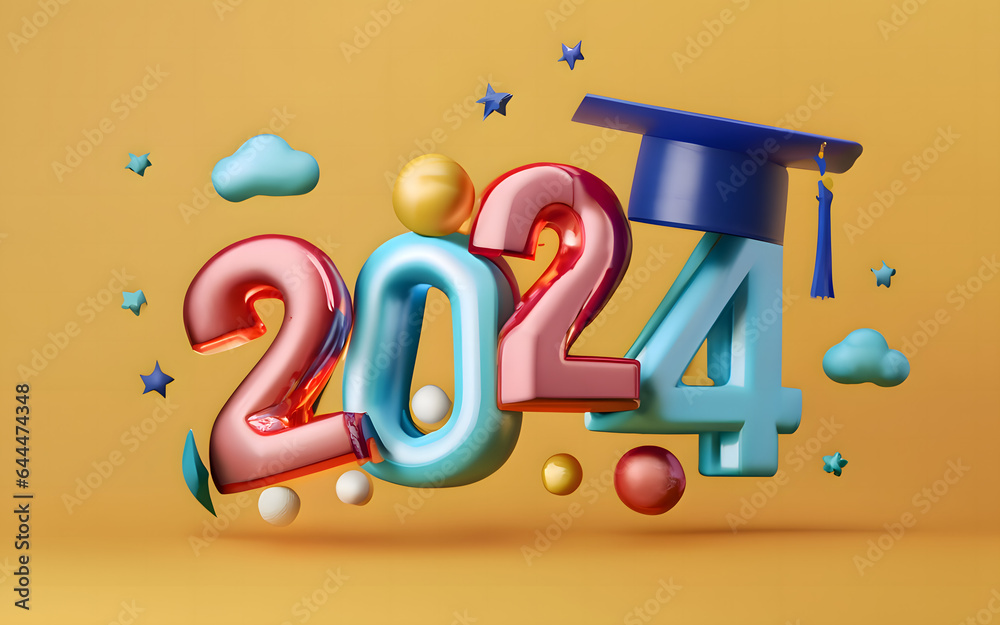 Class of 2024 with graduation cap for graduation education collage ...