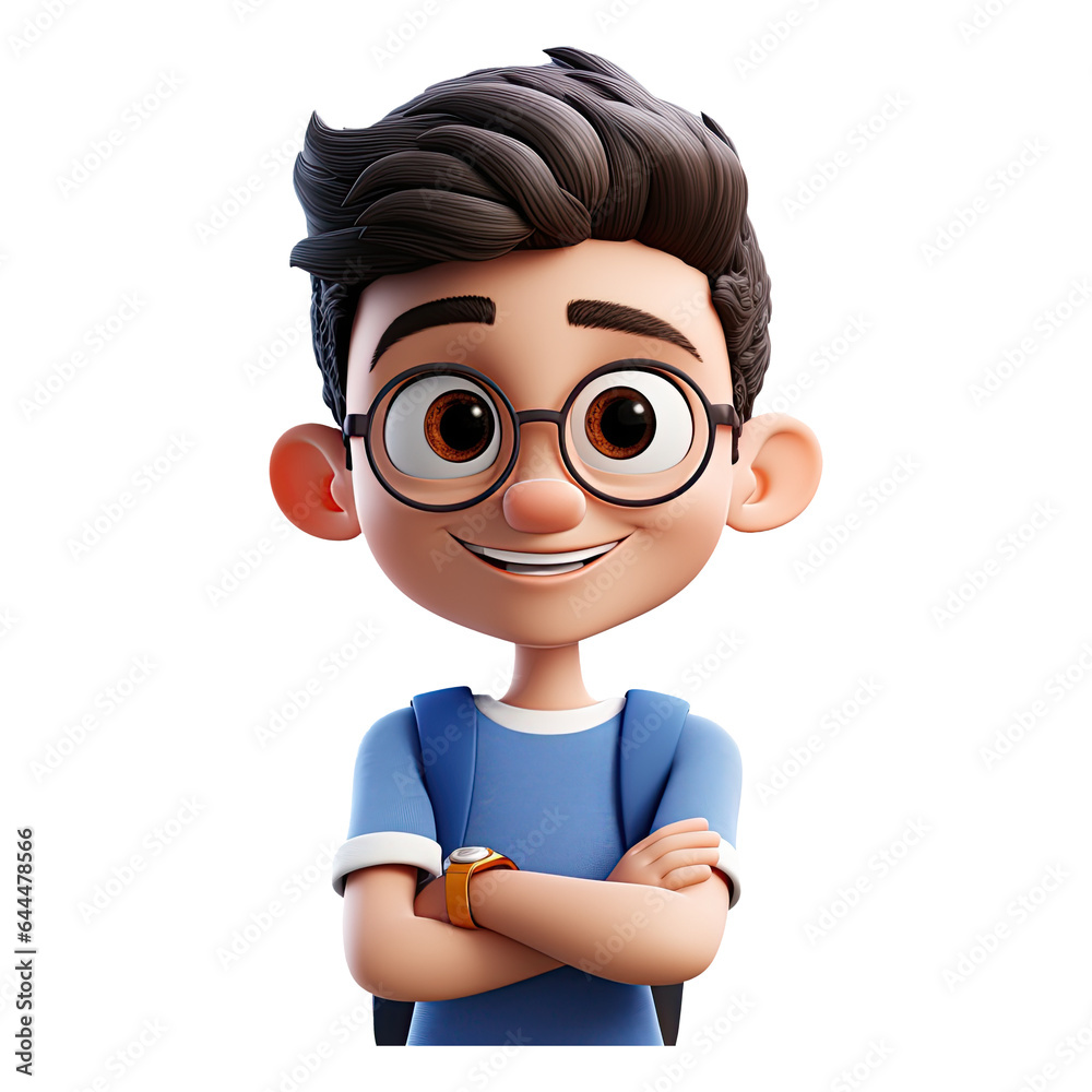 3D happy cartoon boy on transparent background. Generative AI Stock ...