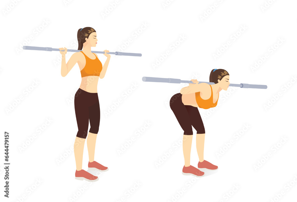 Sport woman doing Barbell exercise in good morning barbell pose by ...