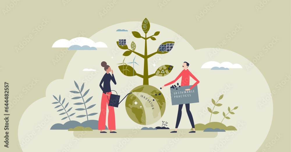Sustainability and green business practices tiny person concept ...