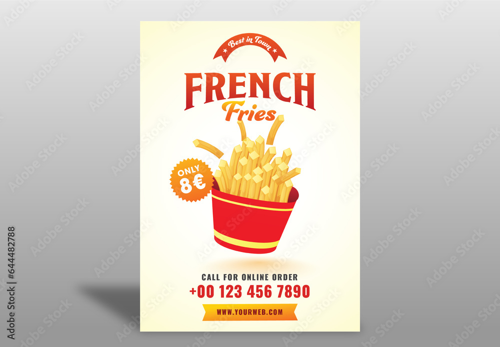 French Fries Menu Card Template Layout In Yellow Color For Restaurant ...