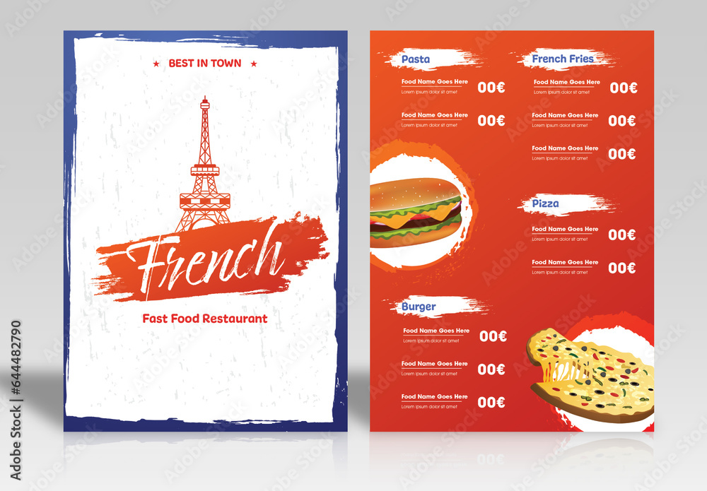 French Fast Food Restaurant Menu Card Template Layouts In Brush Stroke ...