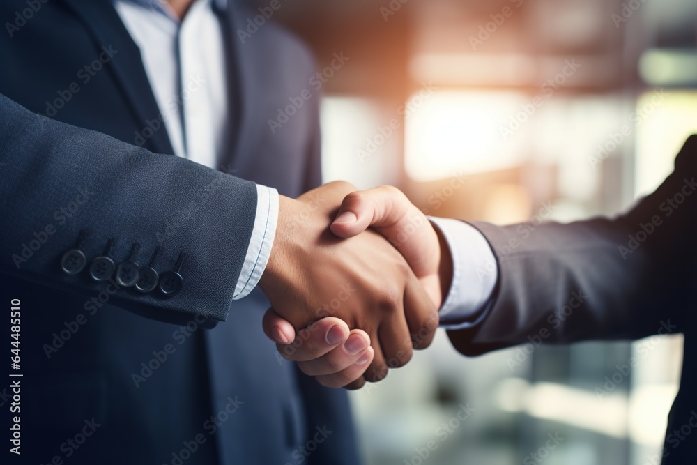 Happy business team shaking hands with clients in the office Smiling ...