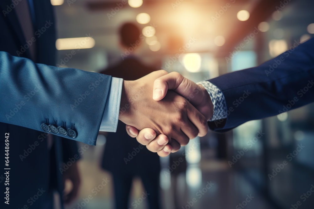 Happy business team shaking hands with clients in the office Smiling ...