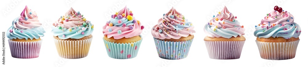 Cupcake muffin with colourful pastel icing frosting topping on ...
