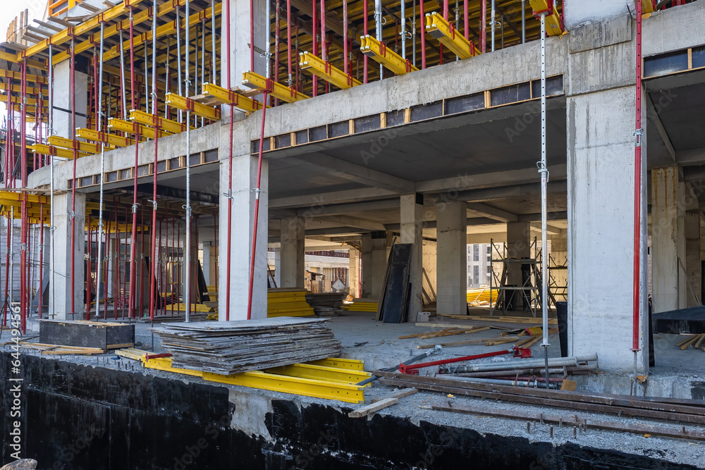 Construction of multi-storey building. Build house. Building under ...