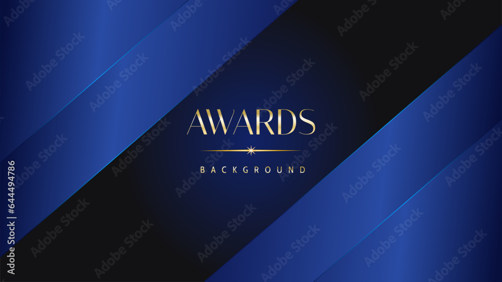 Dark blue golden royal awards graphics background. Lines growing elegant shine spark. Luxury ...