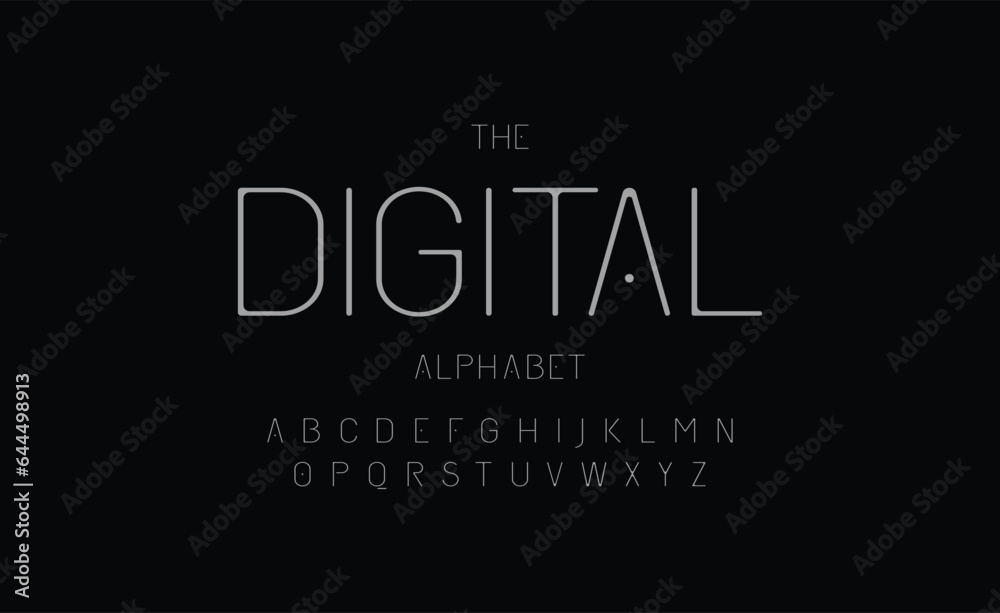 Vetor de Digital style alphabet. Thin segment line font, minimalist ...