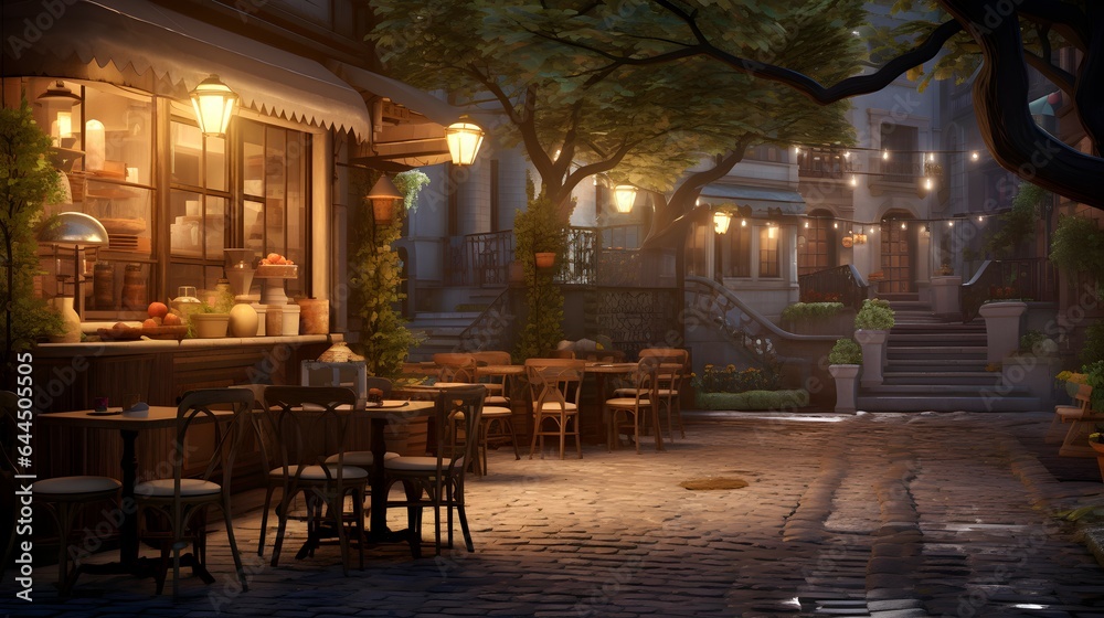 Inviting Café Scene on Cobblestone Streets: A Picturesque Outdoor ...