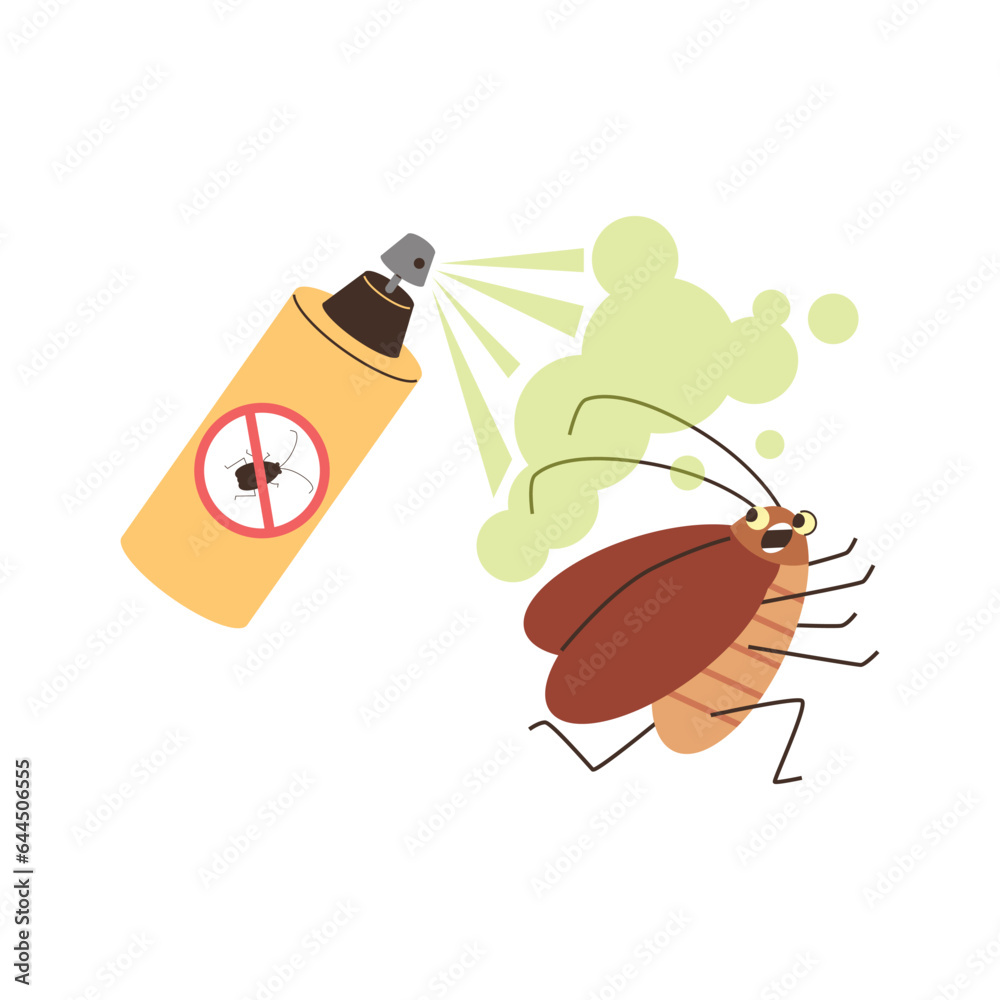 Cockroach running from insecticide spray, cartoon flat vector ...