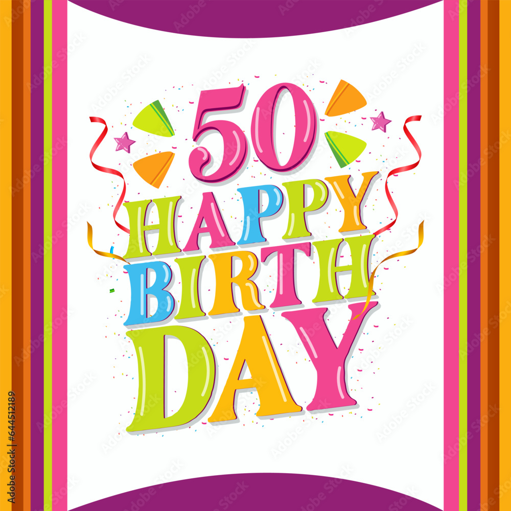 50th happy birthday logo with balloons, vector design for birthday ...
