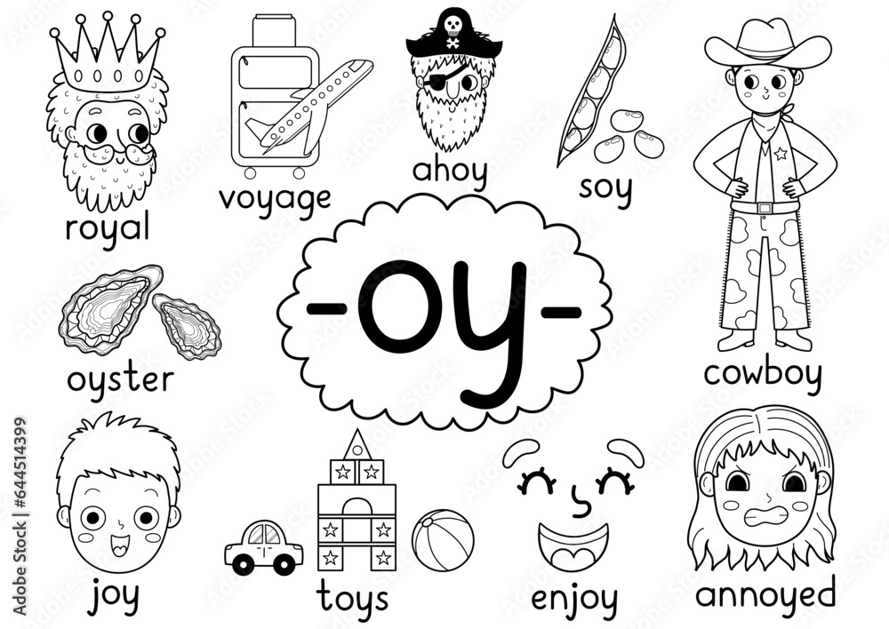 Oy Digraph Spelling Rule Black And White Educational Poster For Kids Oy Digraph Spelling Rule Black And White Educational Poster For Kids