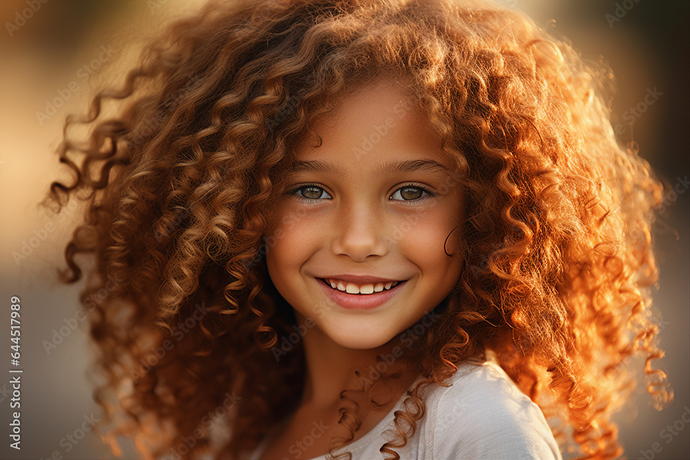 Generative AI portrait of cute little red hair girl overjoyed smiling ...