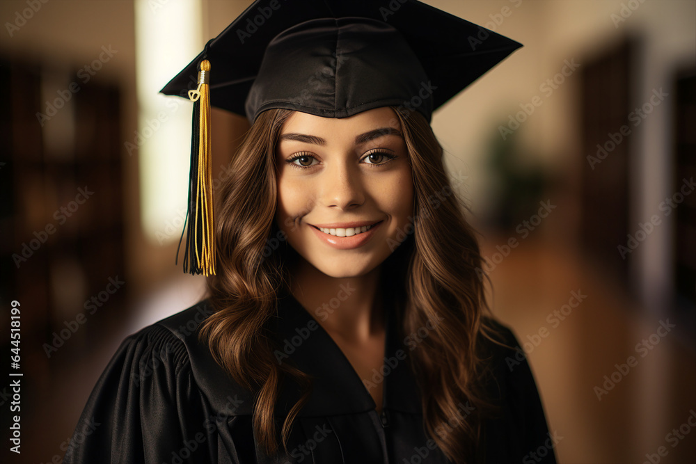 Generative AI picture of a charming beautiful happy girl graduating ...