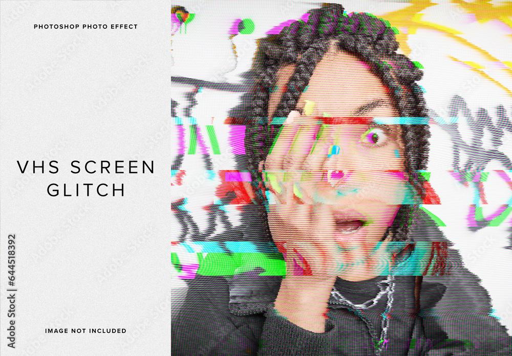 VHS Screen Glitch Photo Effect Mockup Stock Template | Adobe Stock