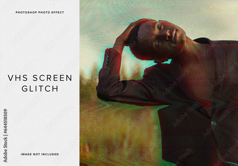 VHS Screen Glitch Photo Effect Mockup Stock Template | Adobe Stock