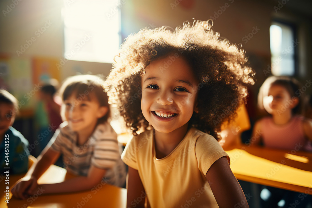 Generative AI ai technology picture of cute little school children girl ...