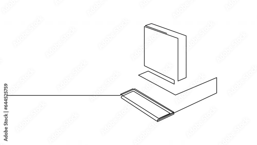 Self drawing animation of continuous one line retro personal computer ...