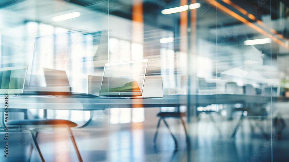 Abstract blurred office interior room. blurry working space with ...