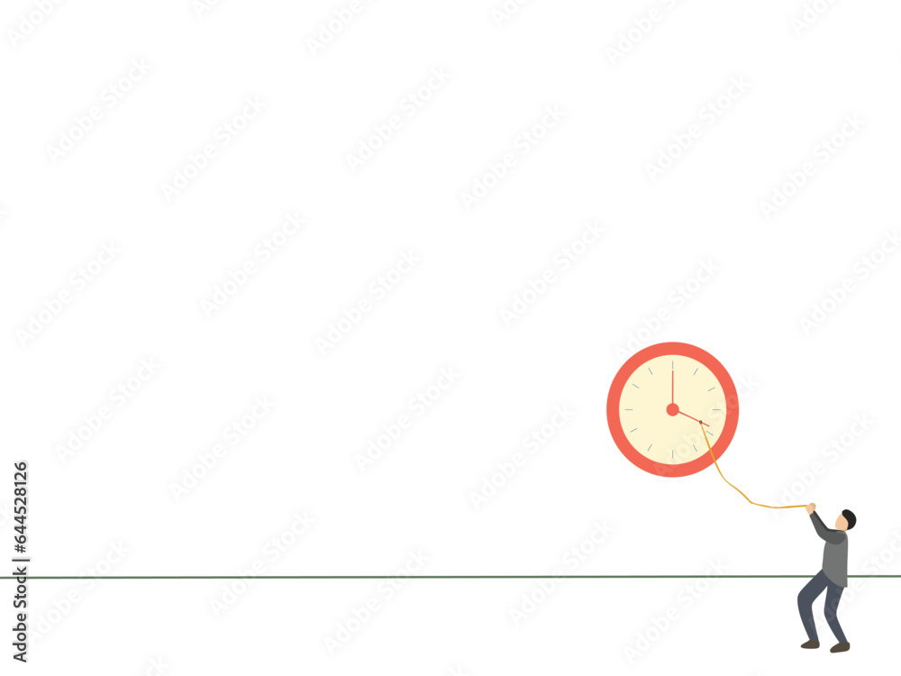 Vector illustration of people are pulling clock hands, hold the time ...