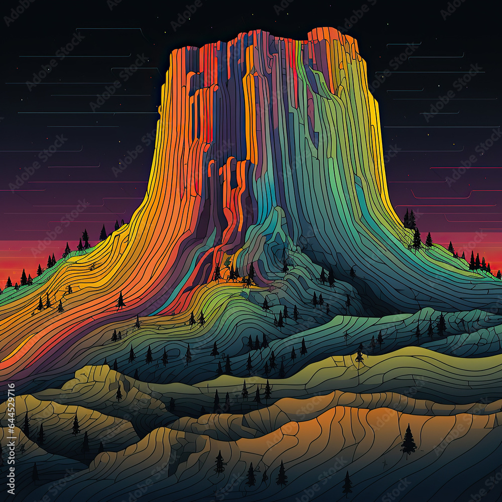 AI Map Art: Devils Tower in vector line art Stock Illustration | Adobe ...
