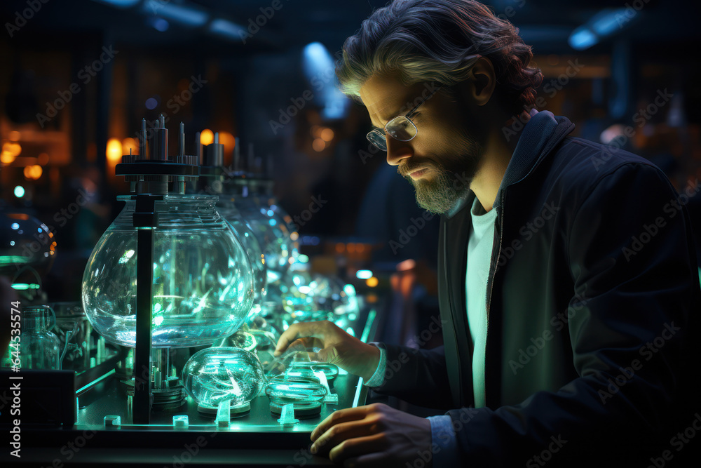 Innovation in Progress. Scientist in a lab conducting experiments ...