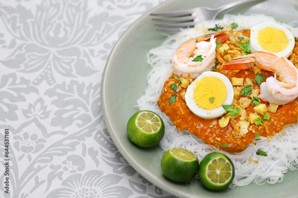 Pancit palabok, Filipino traditional noodle dish, copy space Stock ...