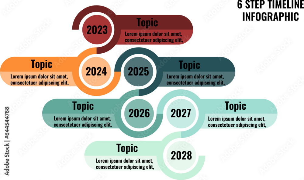 Business concept with 6 steps for content flow diagram, step diagram ...