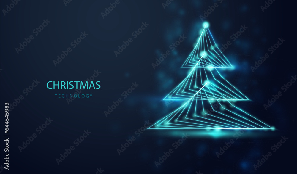 Christmas technology tree in network digital electronic concept ...