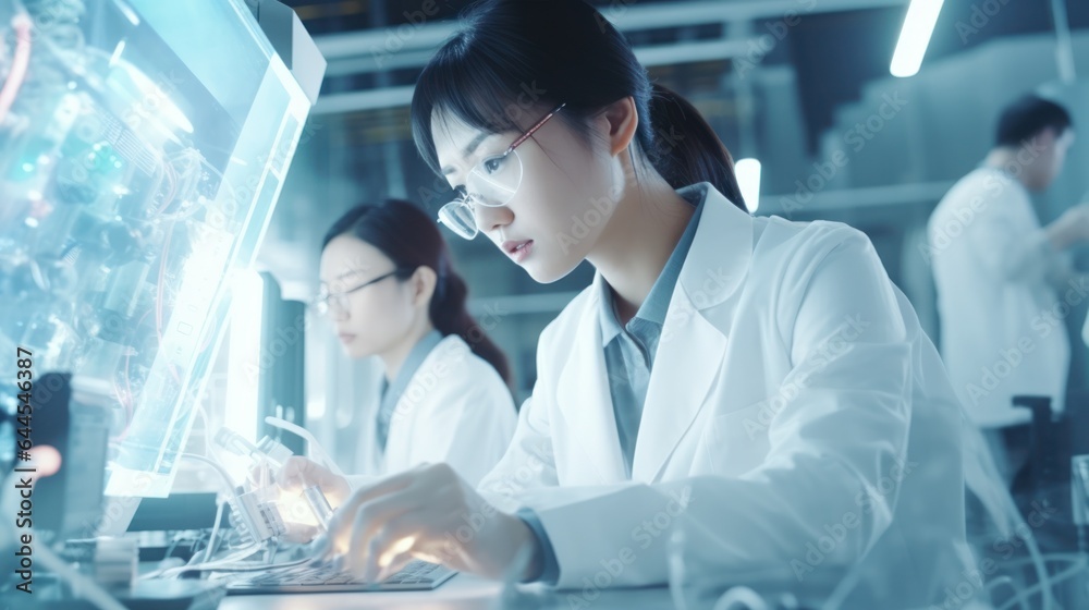 Data scientists work in a modern office of a technology company on the ...