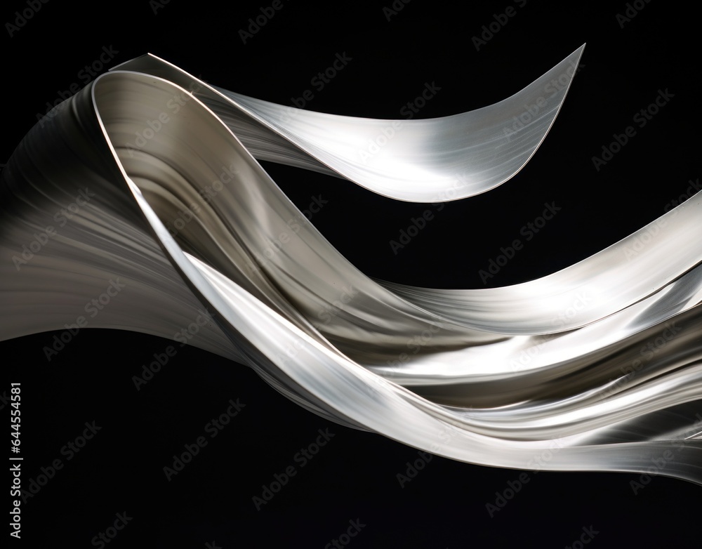 Aluminum sheet metal shaped in the sculpture against the dark ...