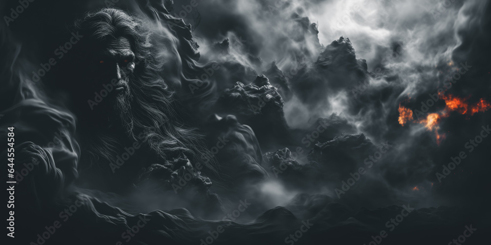 Horror scene of a demon emerging from black smoke Stock Illustration ...