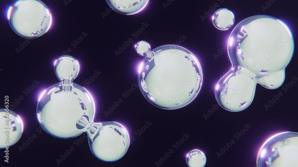 Abstract morphing chrome drops background. Metallic mirrored texture ...