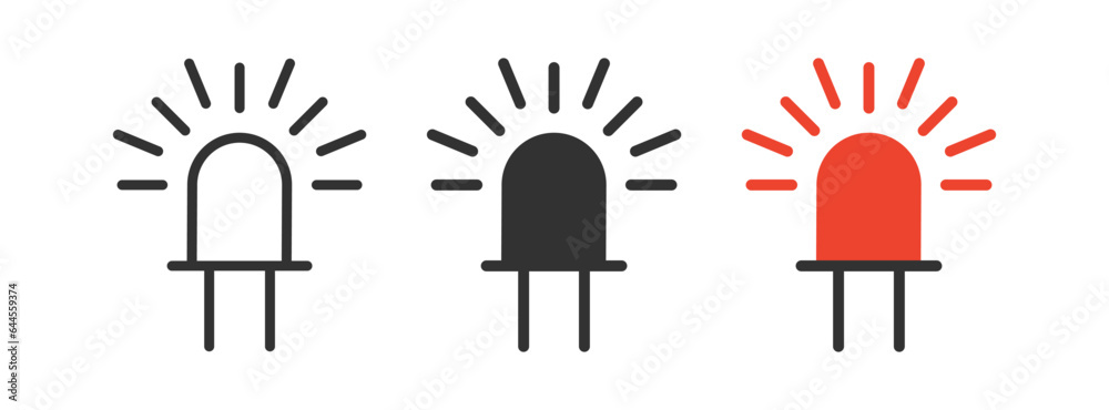 Led icon. Light emitting diode signs. Red bulb symbol. Electronic ...