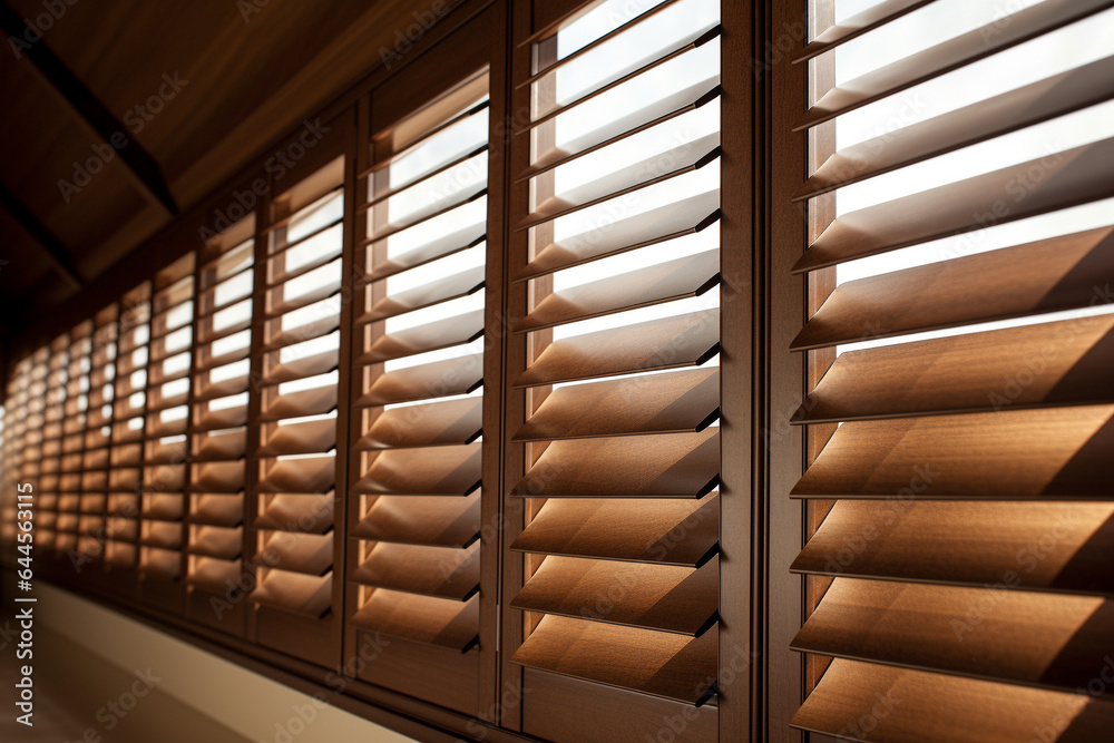 windows with wooden louvre blinds Stock Photo | Adobe Stock
