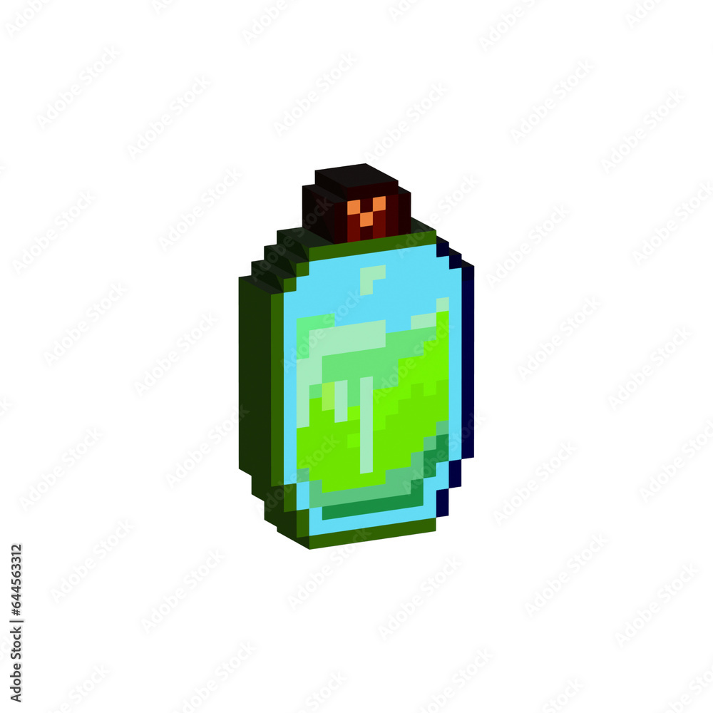 Isometric Pixel art 3d of poison potion for items asset. green potion ...