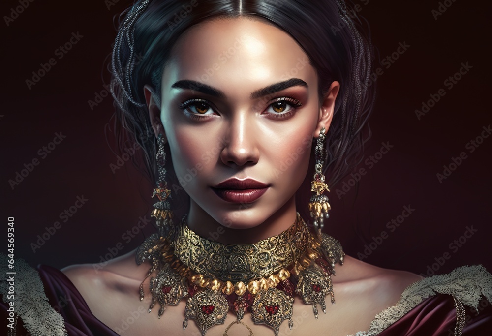 close-up portrait of a beautiful woman queen with eastern makeup ...