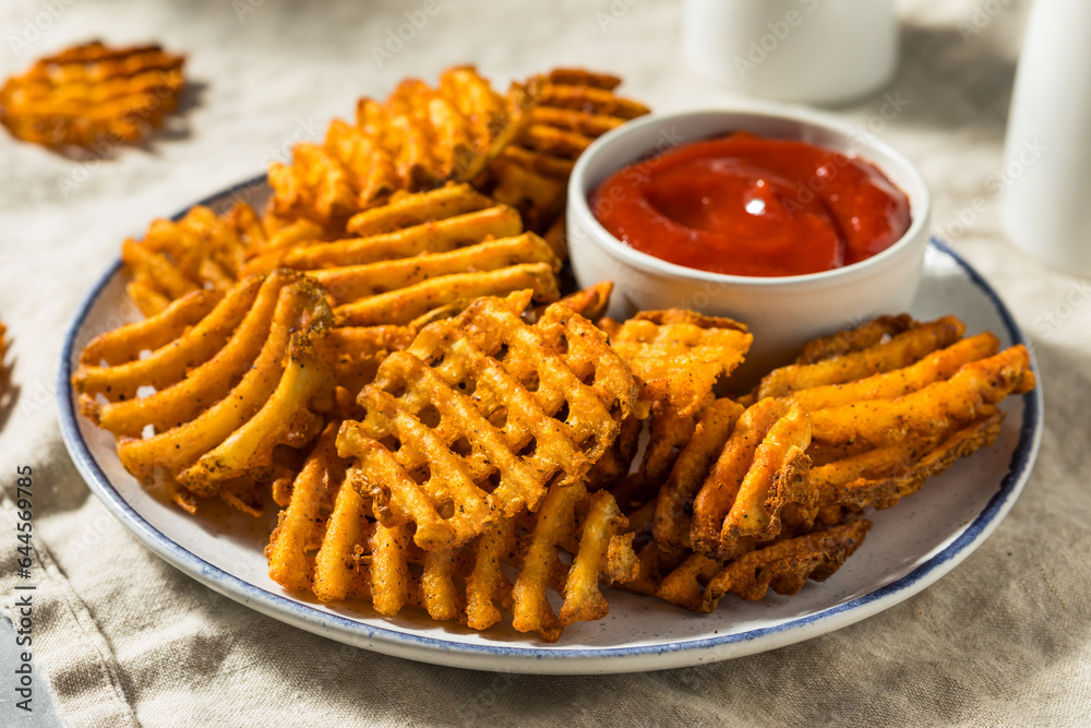 Salty Organic Waffle French Fries Stock 写真 | Adobe Stock